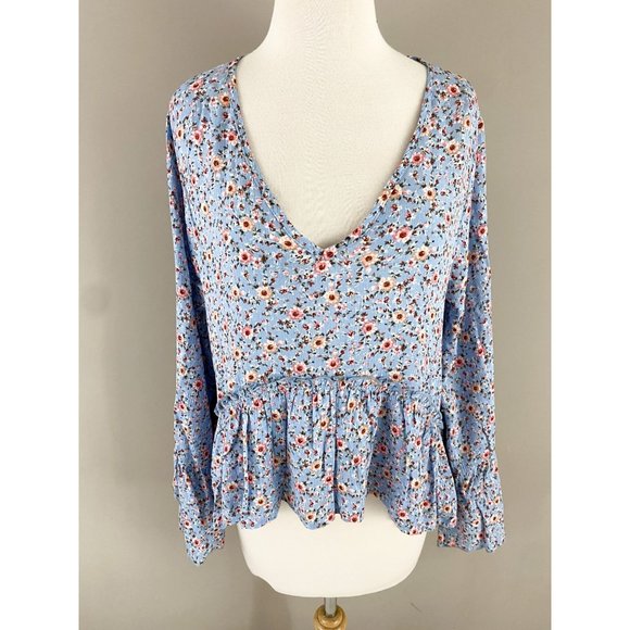 Altar'd State | Tops | Altard State Blue Long Sleeve Floral Boho Peplum ...